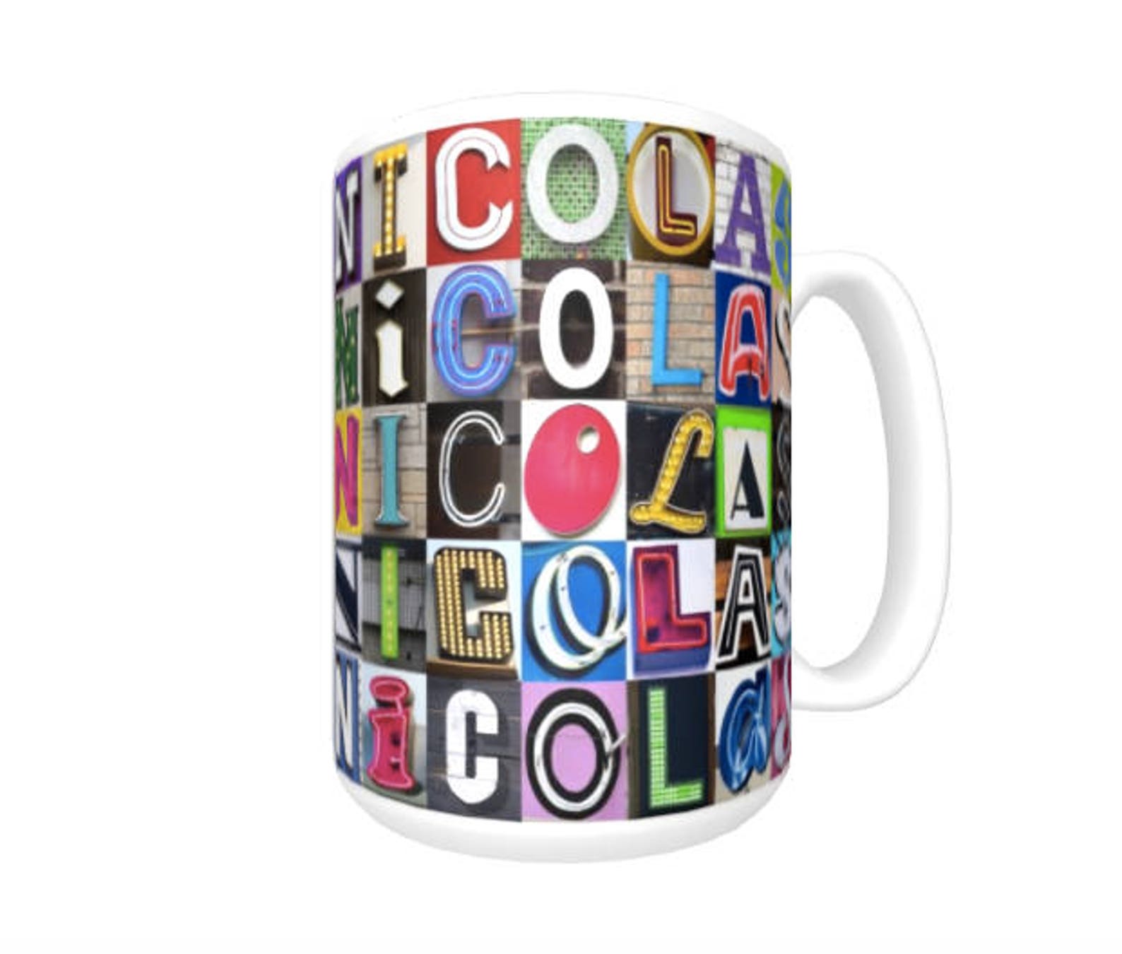 Personalized Coffee Mug Featuring the Name NICOLAS in Sign Letter ...