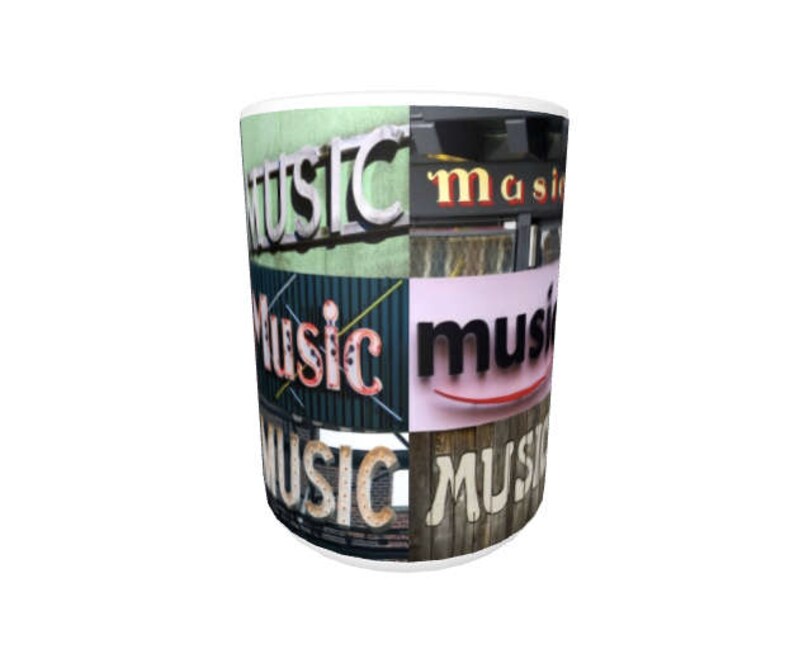 Personalized Coffee Mug Featuring the Word MUSIC in Photos of Signs ...