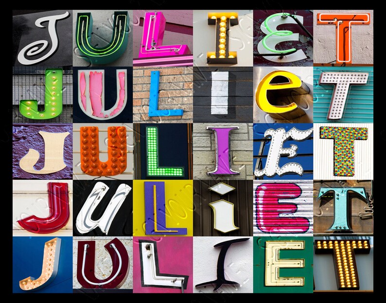 JULIET Personalized Poster Featuring the Name Showcased in Photos of ...