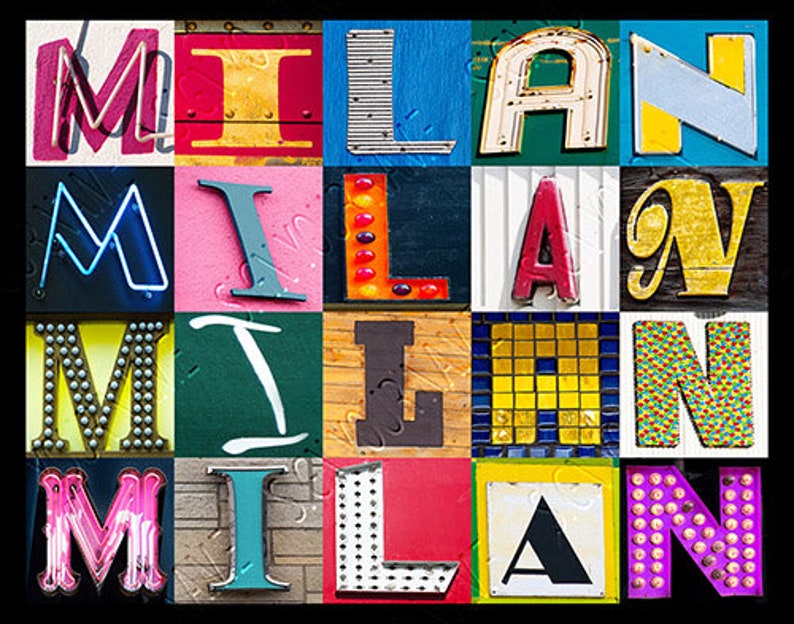 MILAN Personalized Poster Featuring Photos of Sign Letters; Typography ...