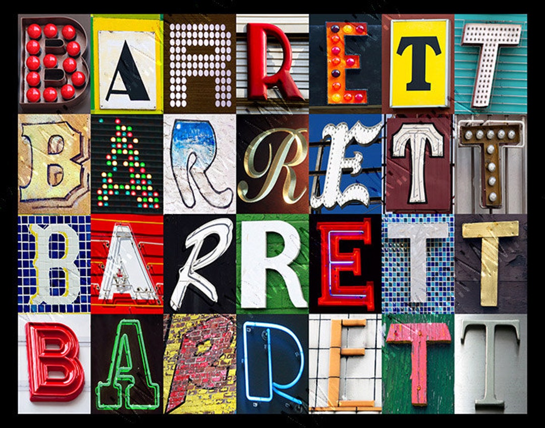BARRET or BARRETT Personalized Poster Featuring in Photos of Alphabet ...