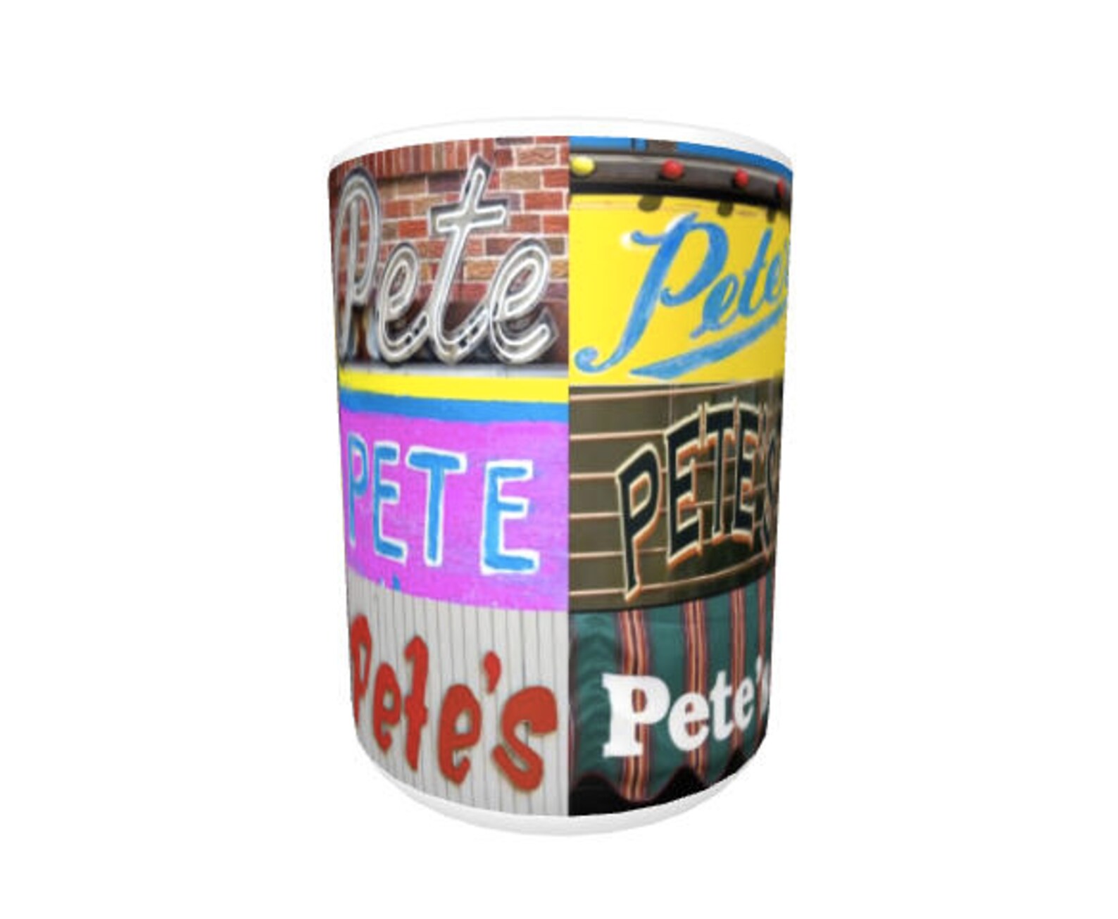 Personalized Coffee Mug Featuring the Name PETE in Photos of Actual ...