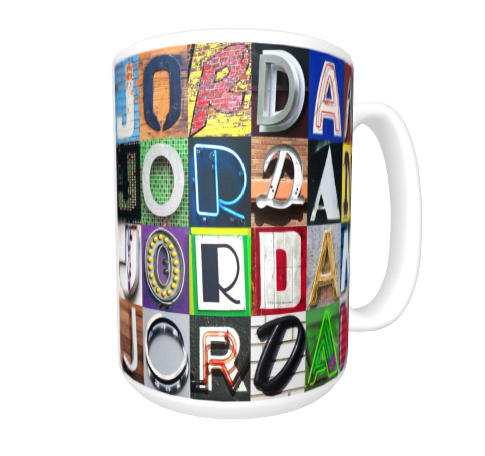 JORDAN Personalized Coffee Mug Featuring the Name in Sign Letter Photos ...
