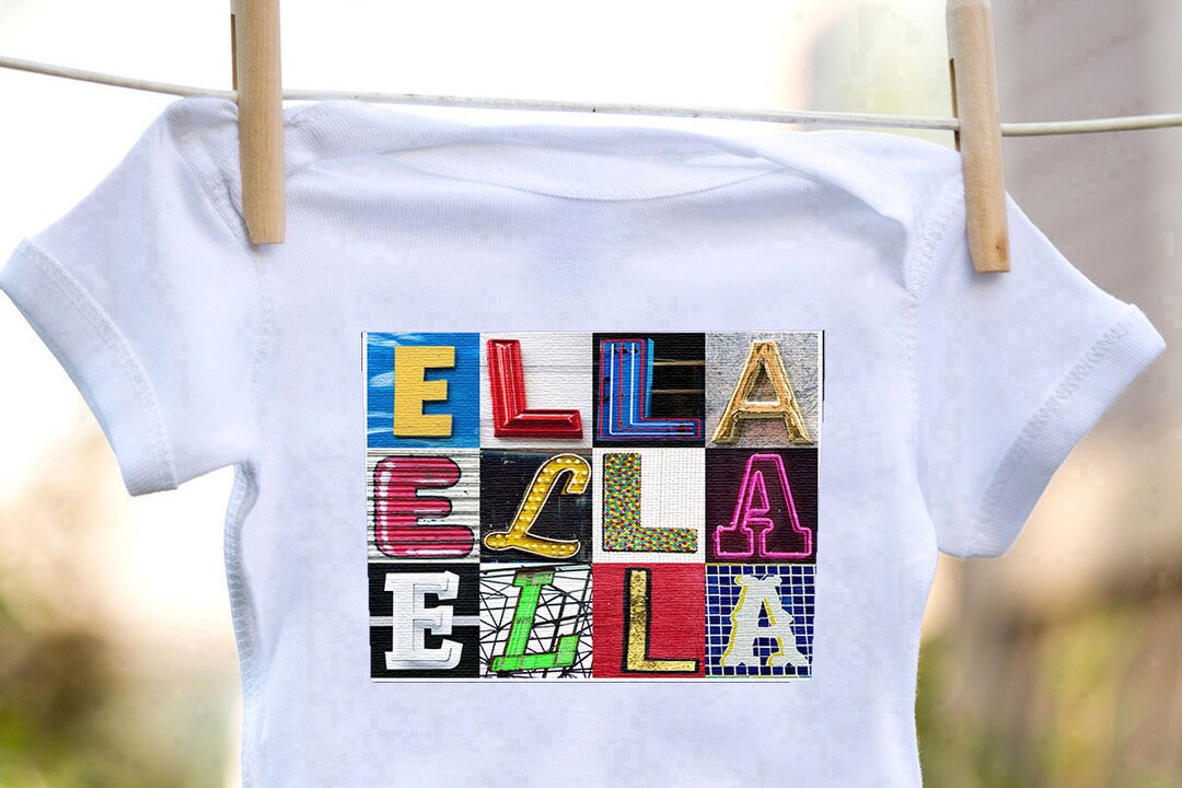 Personalized Baby Bodysuit Featuring the Name ELLA Showcased in Photos ...