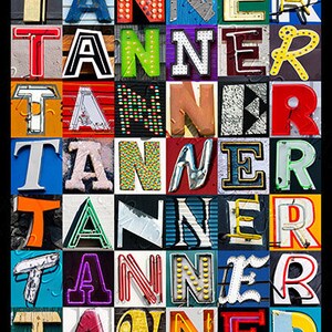 TANNER Personalized Poster Featuring Photos of Sign Letters; Typography ...