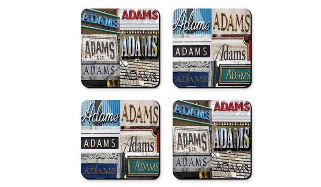 Personalized Coasters Featuring the Name ADAMS in Photos of Signs ...
