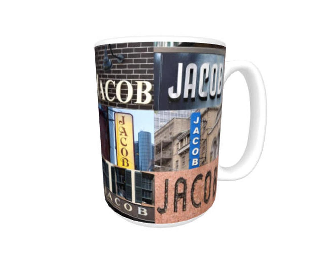 Personalized Coffee Mug Featuring the Name JACOB in Photos of - Etsy
