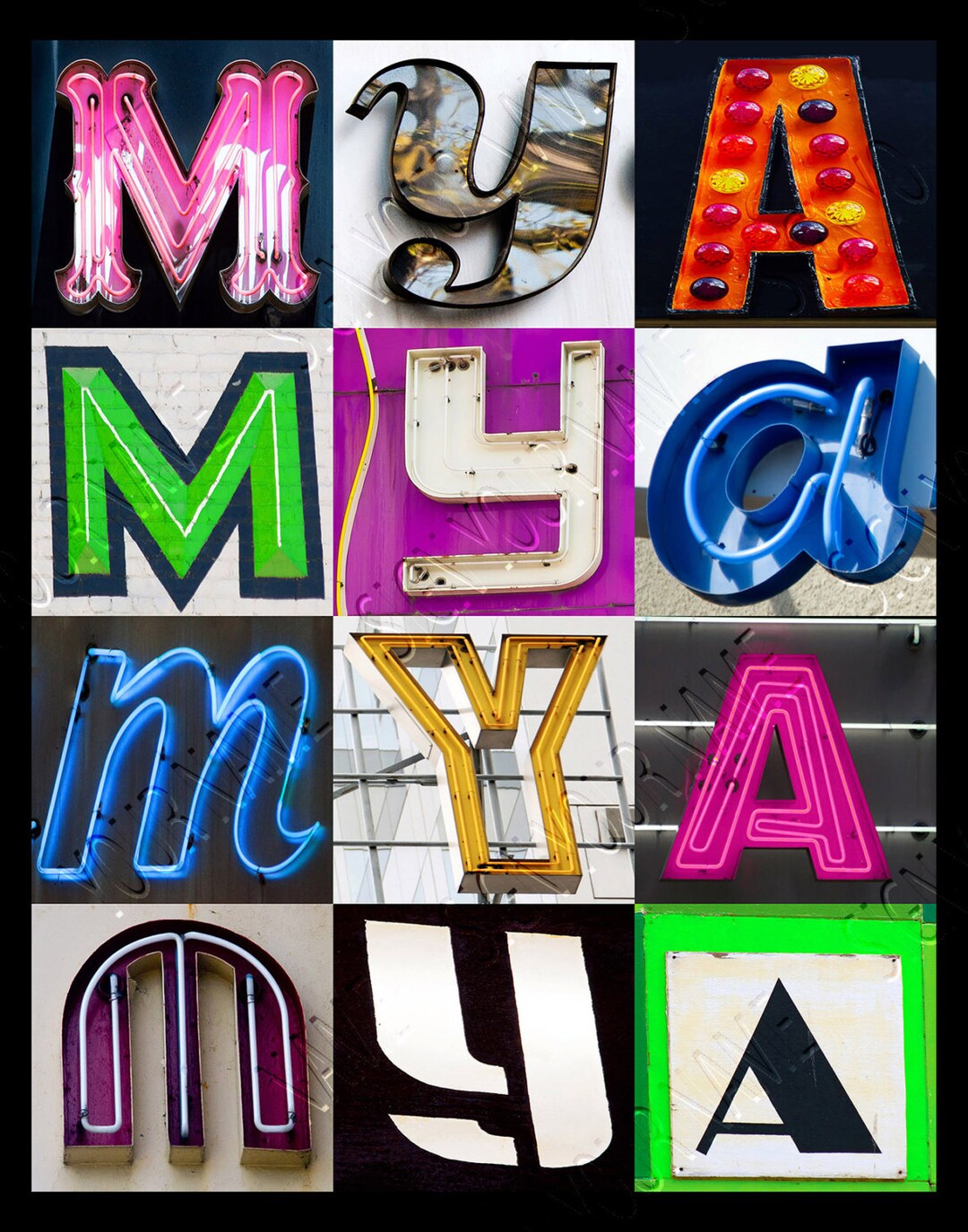 Personalized Poster Featuring MYA Showcased in Photos of Sign Letters ...