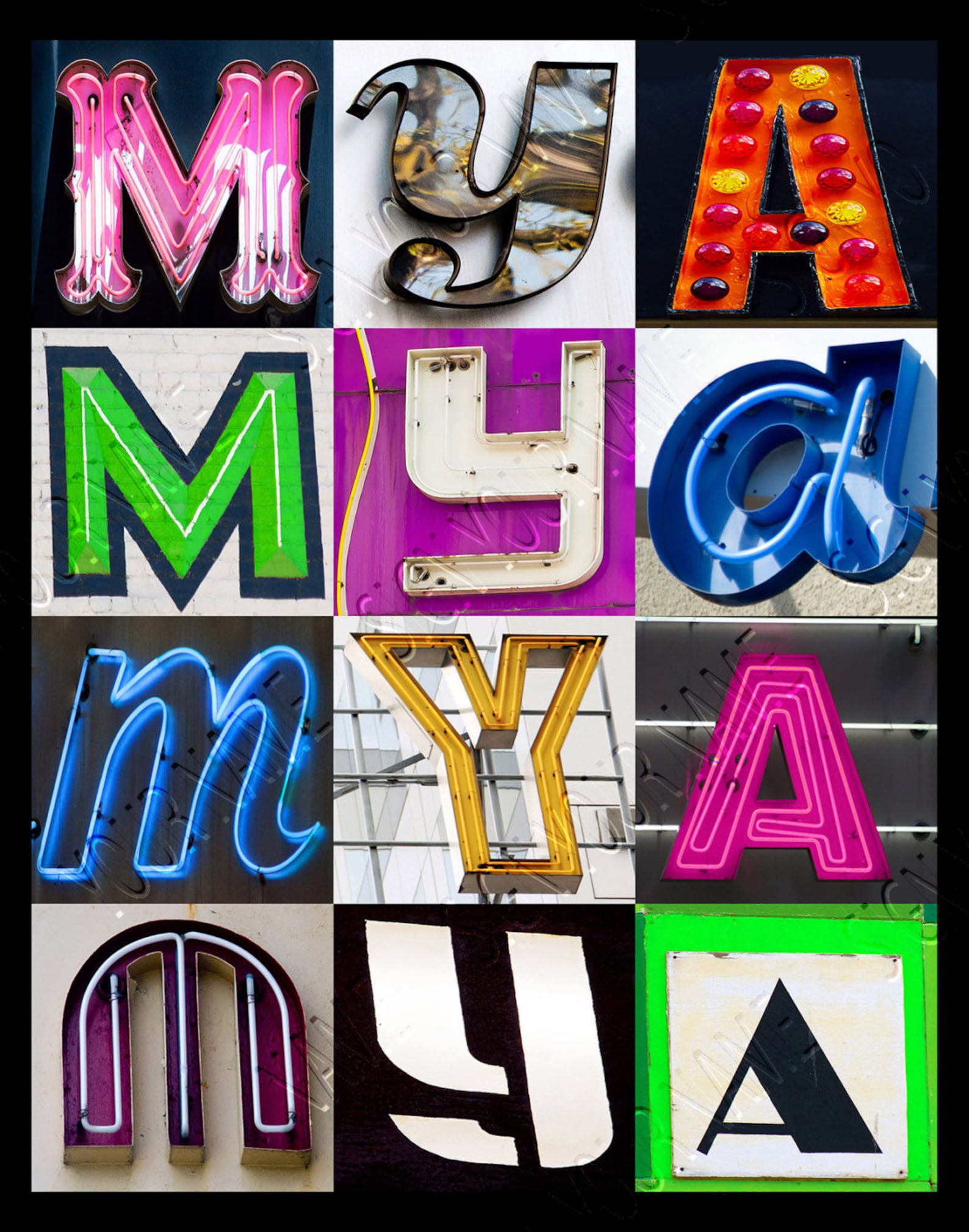 Personalized Poster Featuring MYA Showcased in Photos of Sign Letters ...