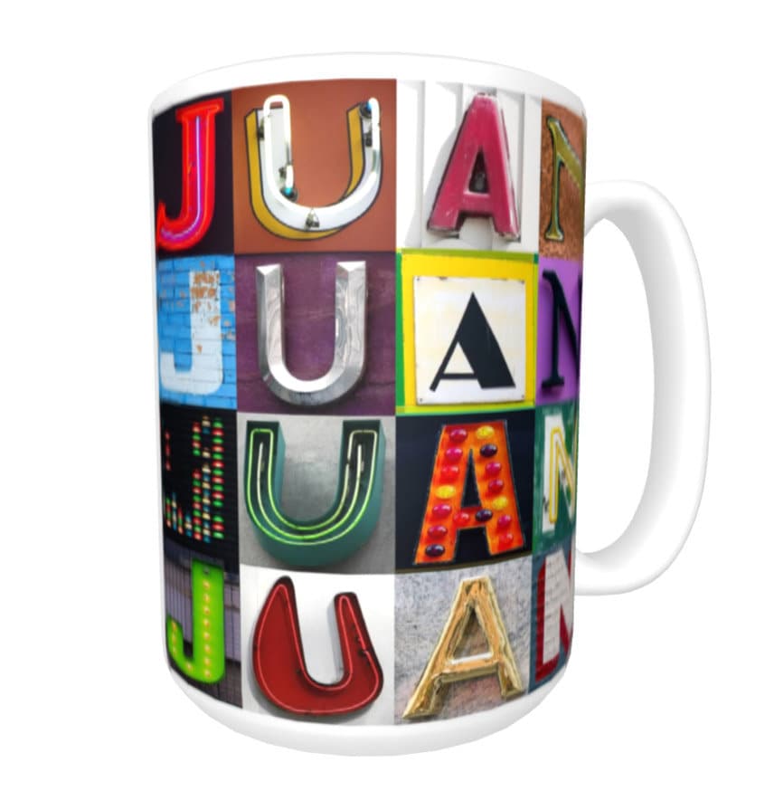 JUAN Personalized Coffee Mug featuring the name in sign letter | Etsy
