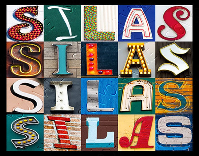 SILAS Personalized Poster Featuring Photos of Sign Letters; Typography ...