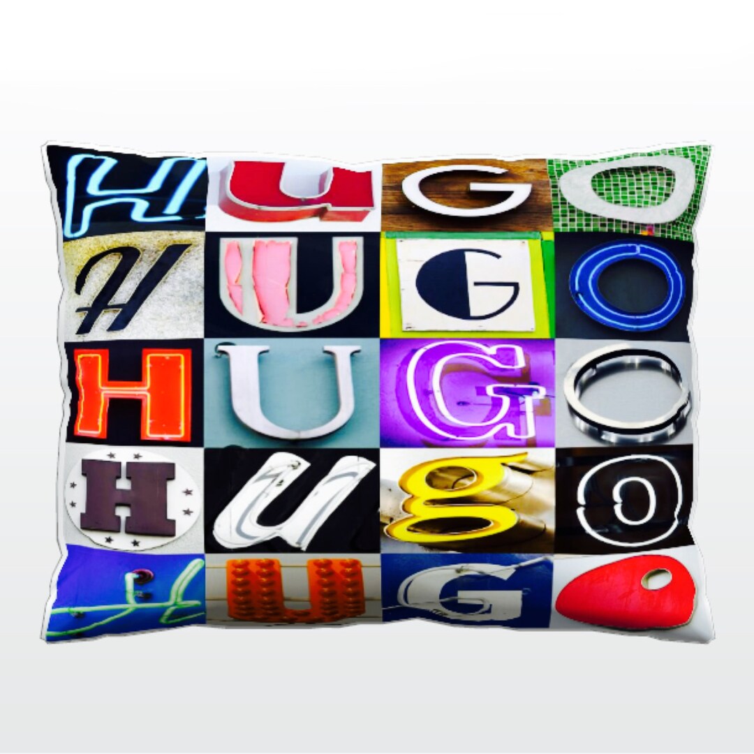 Personalized Pillow Featuring HUGO in Photos of Sign Letters; Custom ...