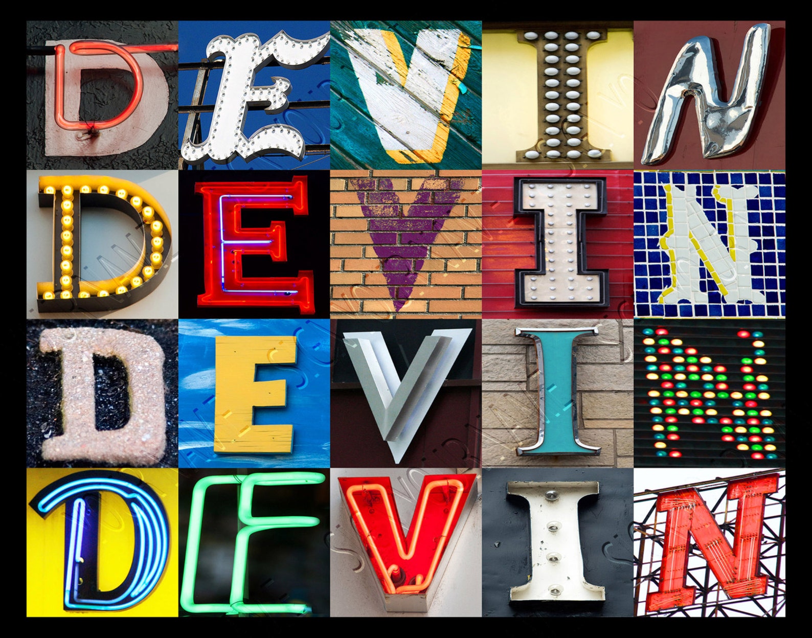 DEVIN, DEVON or DEVYN Personalized Poster Featuring Photos of Alphabet ...