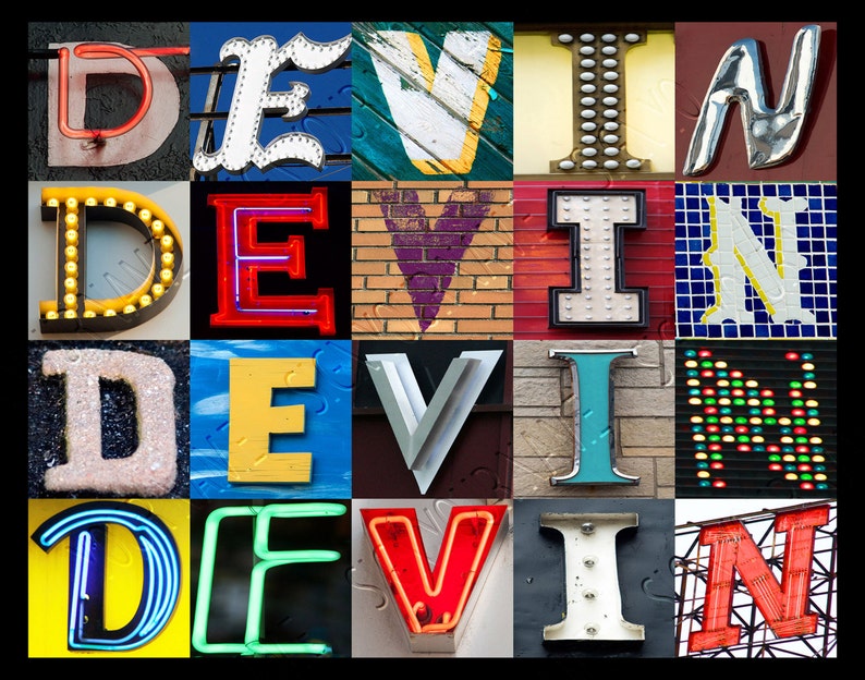 DEVIN, DEVON or DEVYN Personalized Poster Featuring Photos of Alphabet ...