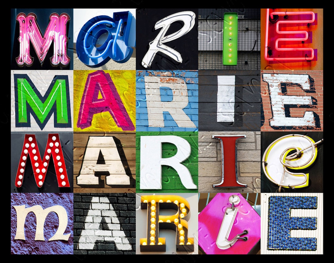 Personalized Poster Featuring MARIE Showcased in Photos of Sign Letters ...