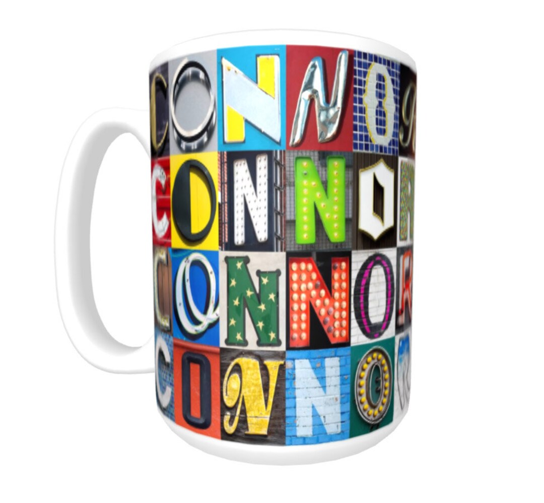 CONNOR Personalized Coffee Mug Featuring the Name in Sign Letter Photos ...