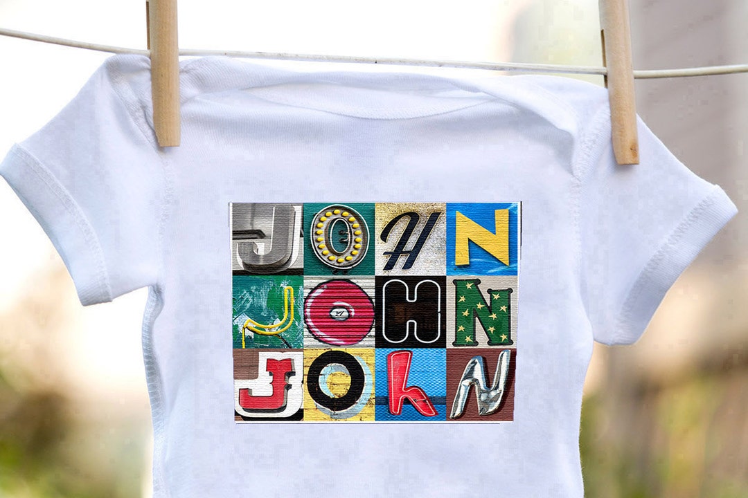 Personalized Baby Bodysuit Featuring the Name JOHN Showcased in Photos ...