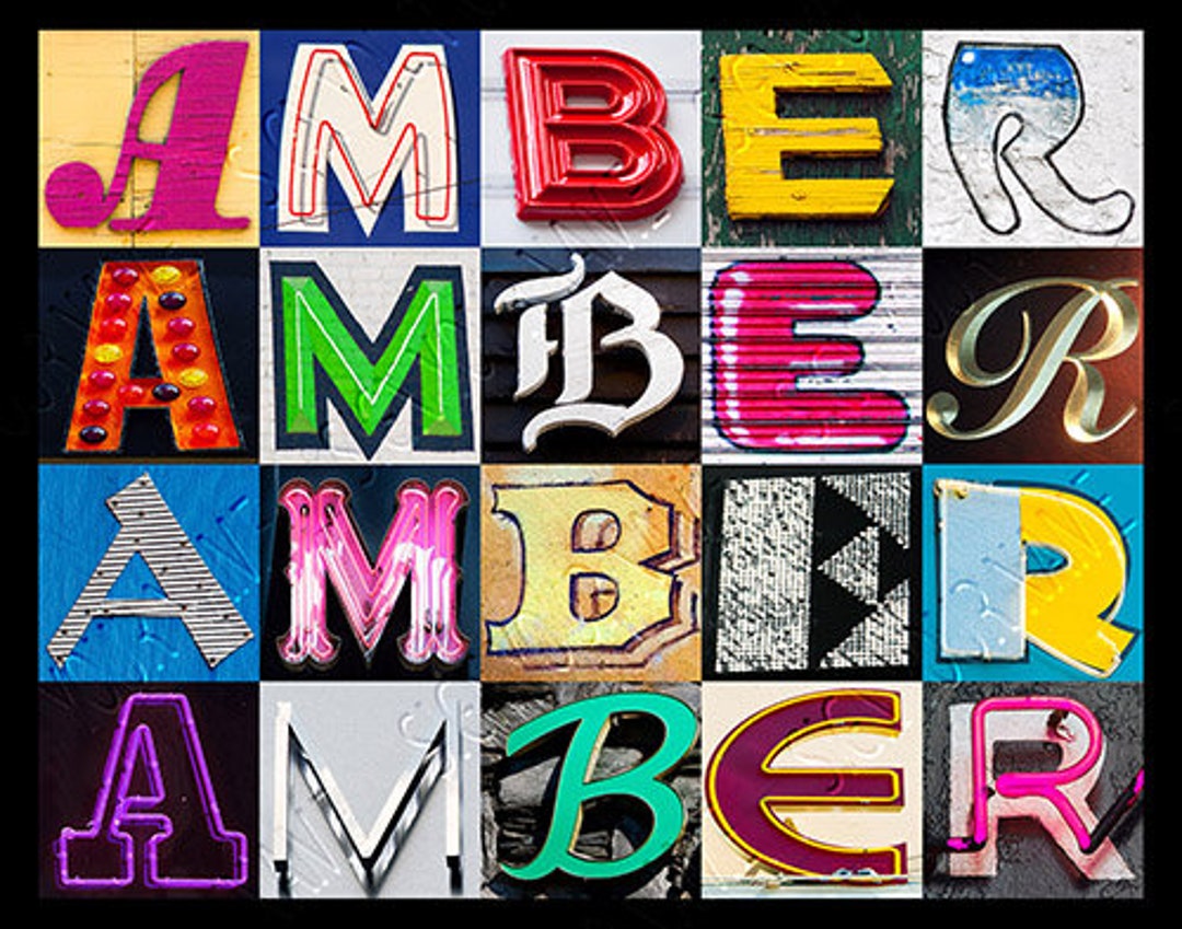 AMBER Personalized Poster Featuring Photos of Sign Letters; Typography ...