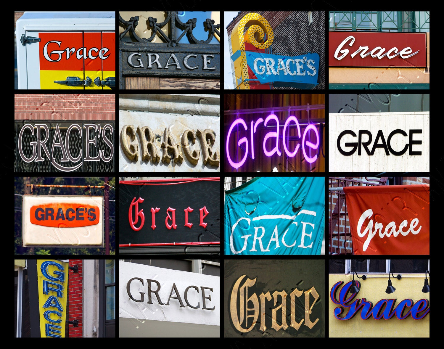 Personalized Poster Featuring GRACE Showcased in Photos of Actual Signs ...