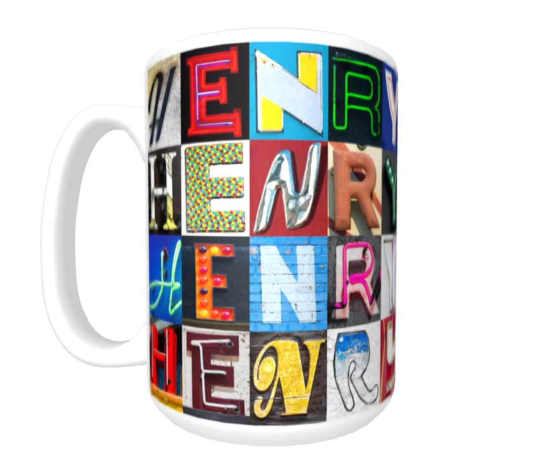 HENRY Personalized Coffee Mug Featuring the Name in Sign Letter Photos ...