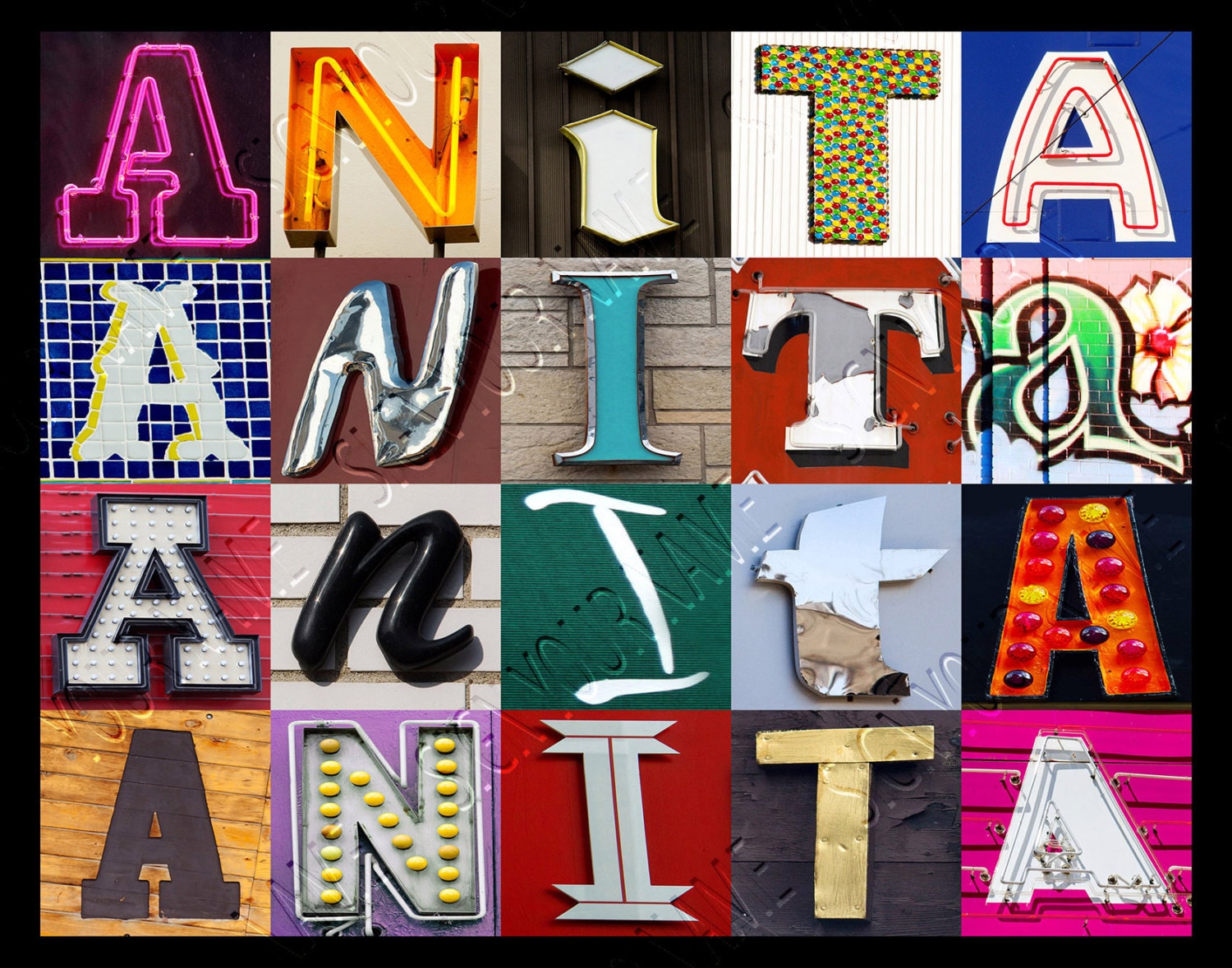 Personalized Poster Featuring ANITA Showcased in Photos of Sign Letters ...
