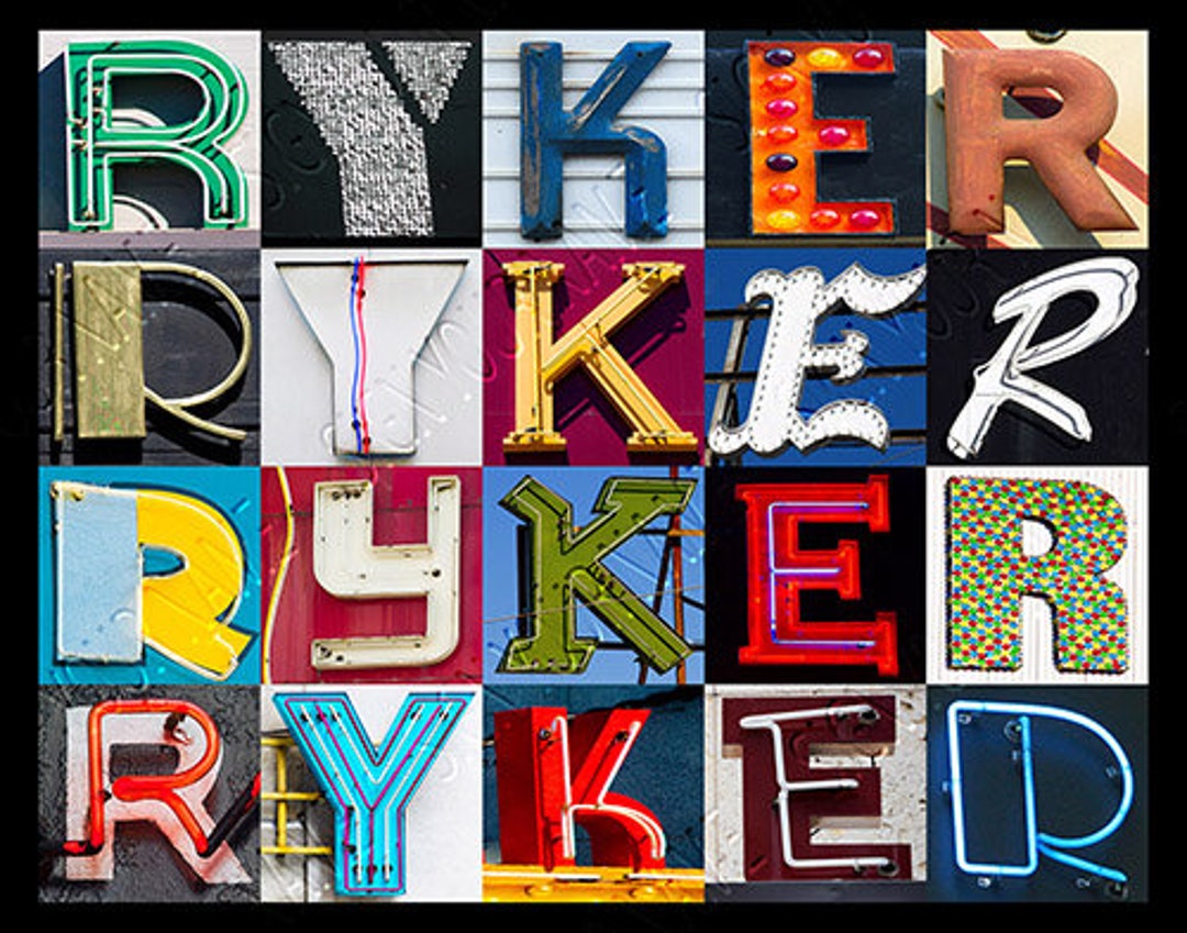 RYKER Personalized Poster Featuring Photos of Sign Letters; Typography ...