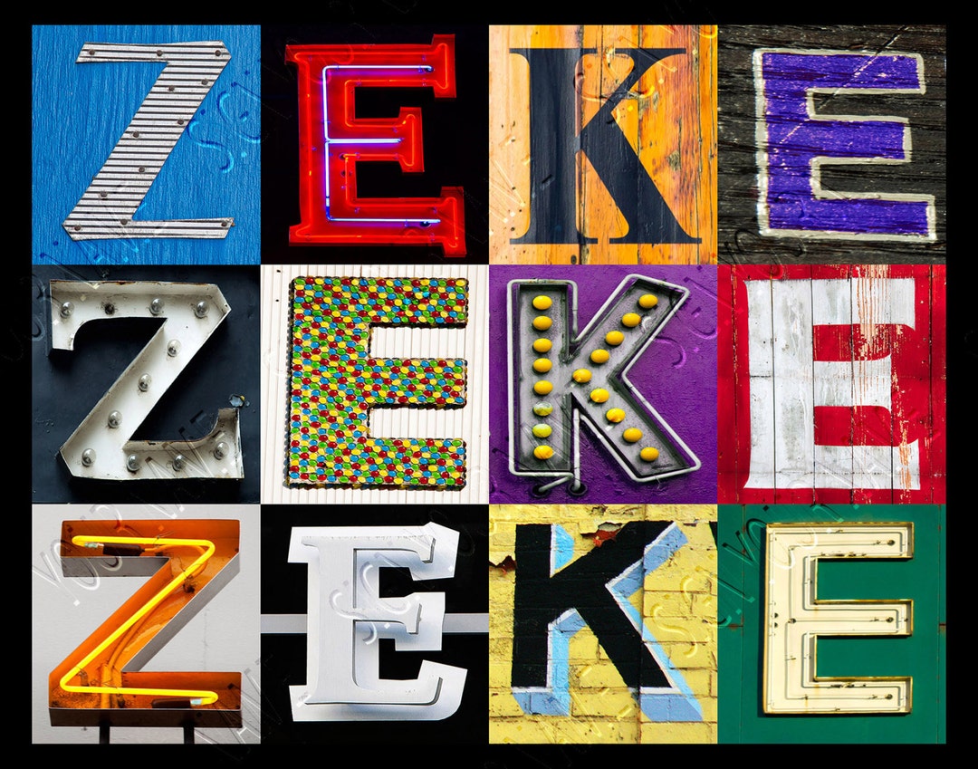 Personalized Poster Featuring ZEKE Showcased in Photos of Sign Letters ...