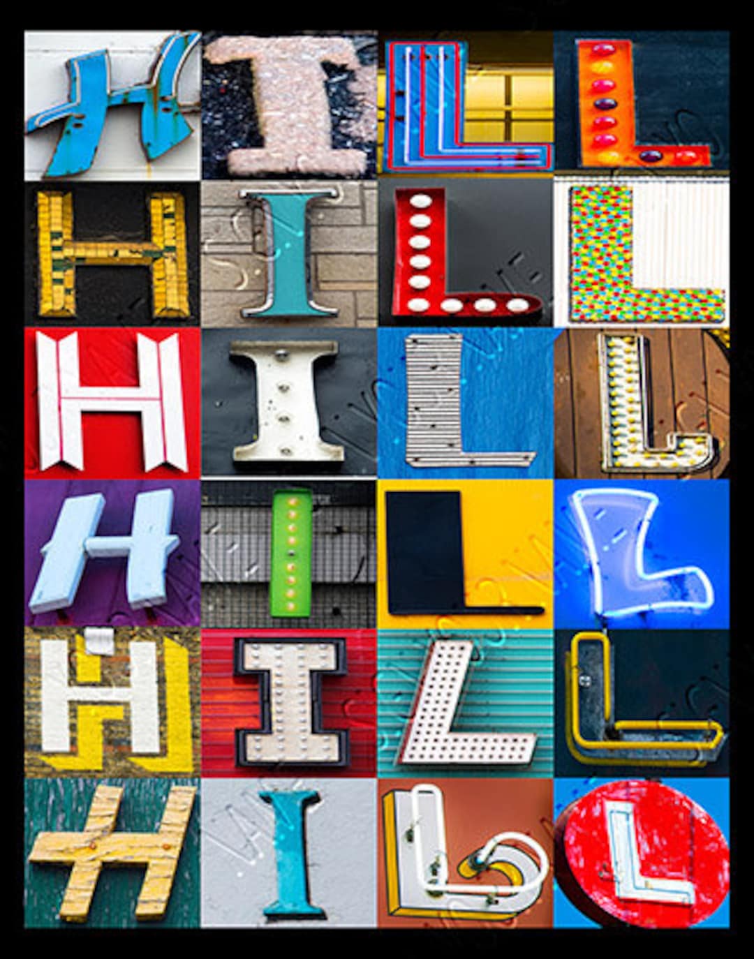 HILL Personalized Poster Featuring Photos of Sign Letters; Typography ...