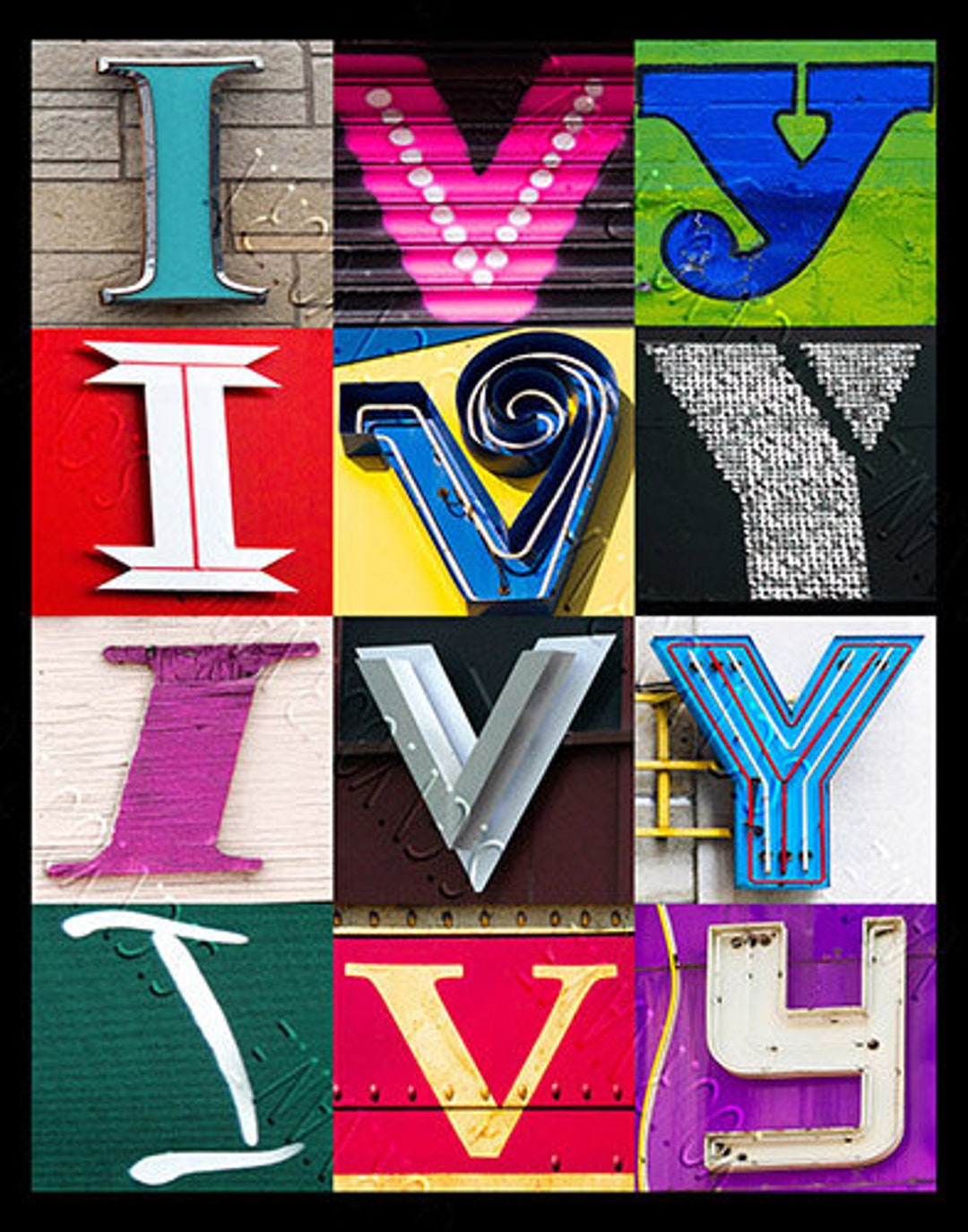 IVY Personalized Poster Featuring Photos of Sign Letters; Typography ...