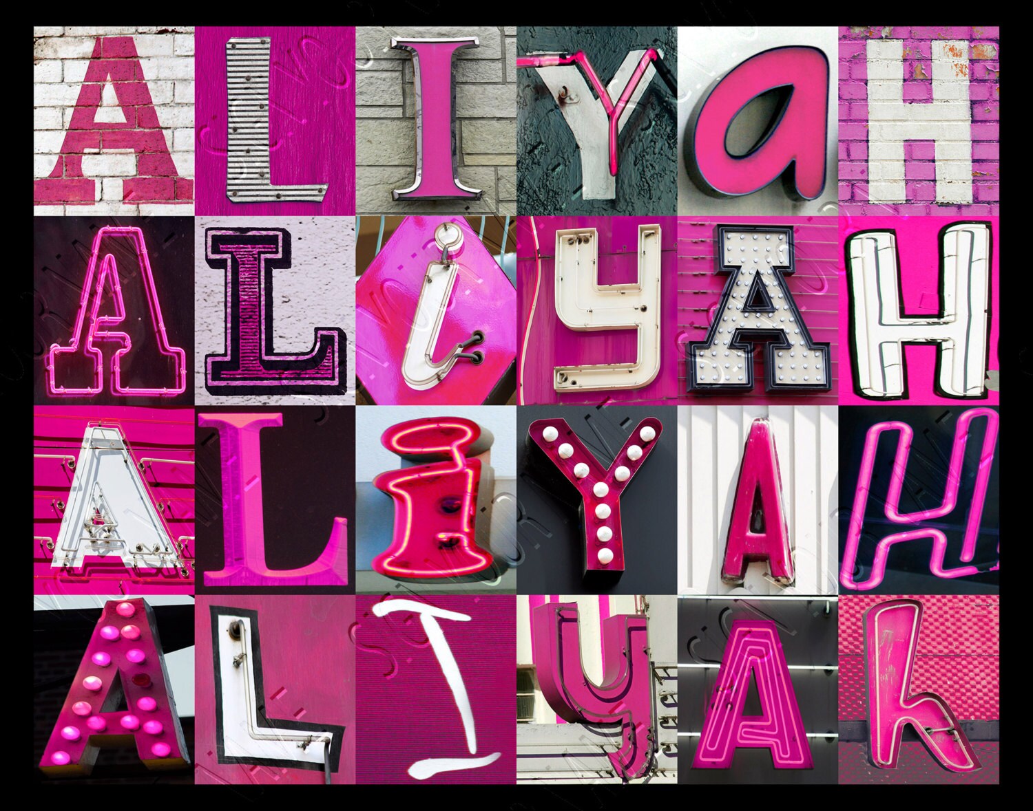 Personalized Poster Featuring ALIYAH in Photos of PINK Letters | Etsy