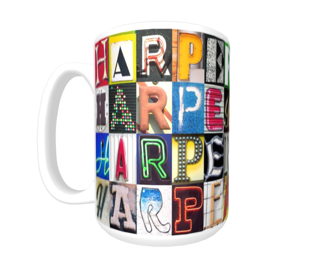 HARPER Personalized Coffee Mug Featuring the Name in Sign Letter Photos ...