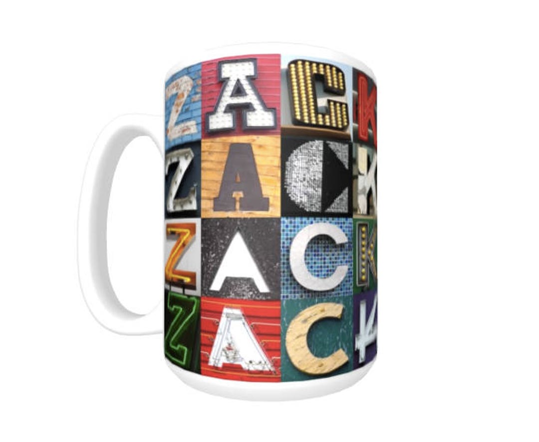 Personalized Coffee Mug Featuring the Name ZACK in Sign Letter Photos ...