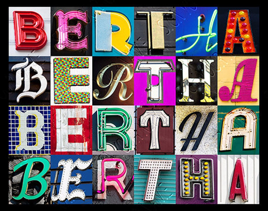 BERTHA Personalized Poster Featuring Photos of Sign Letters; Typography ...