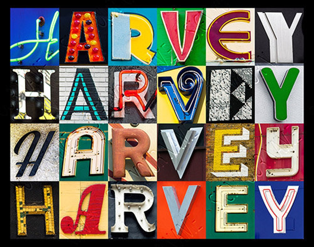 HARVEY Personalized Poster Featuring Photos of Sign Letters; Typography ...
