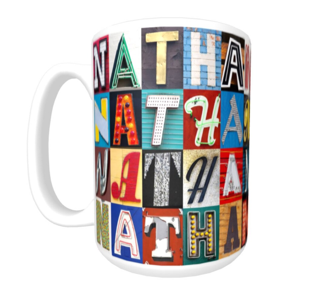 NATHAN Personalized Coffee Mug Featuring the Name in Sign Letter Photos ...