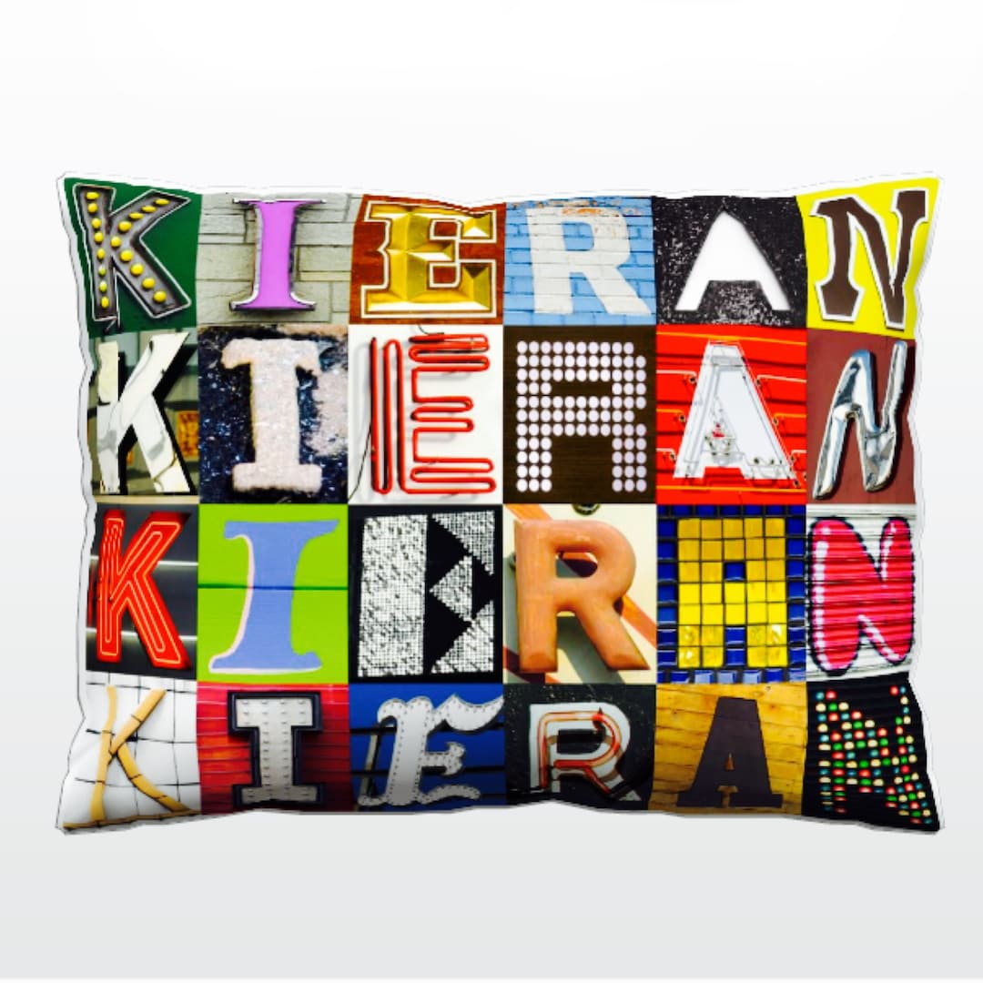 Personalized Pillow Featuring KIERAN in Photos of Sign Letters; Custom ...