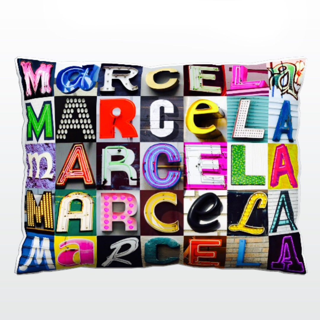 Personalized Pillow Featuring MARCELA in Photos of Sign Letters; Custom ...
