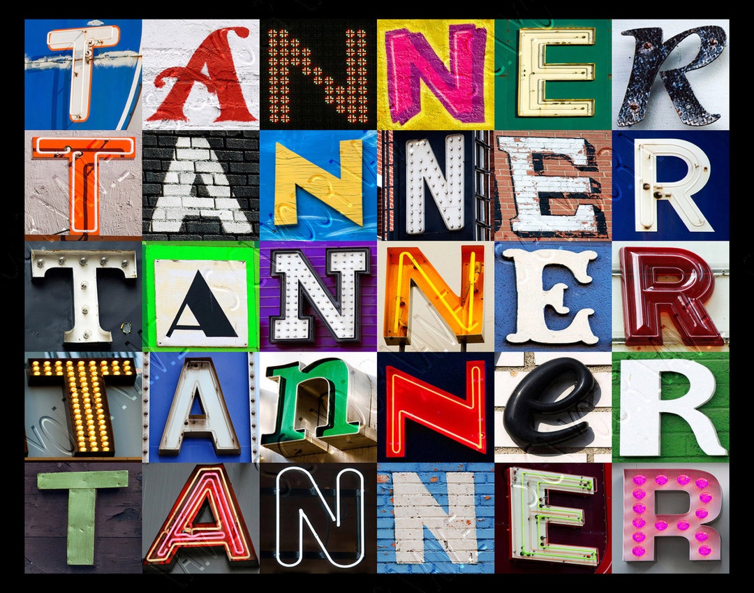 TANNER Personalized Poster Featuring Photos of Sign Letters; Typography ...