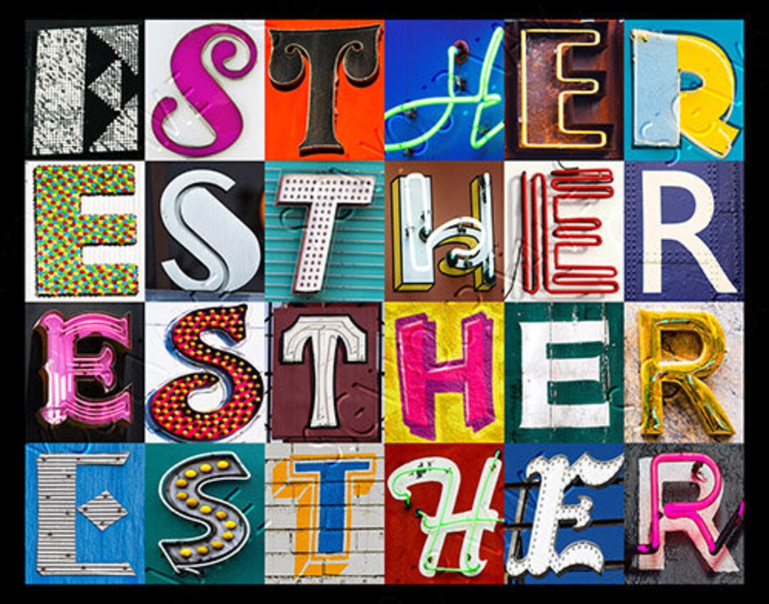 ESTHER Affiche personnalisée comportant des photos de lettres provenant ...