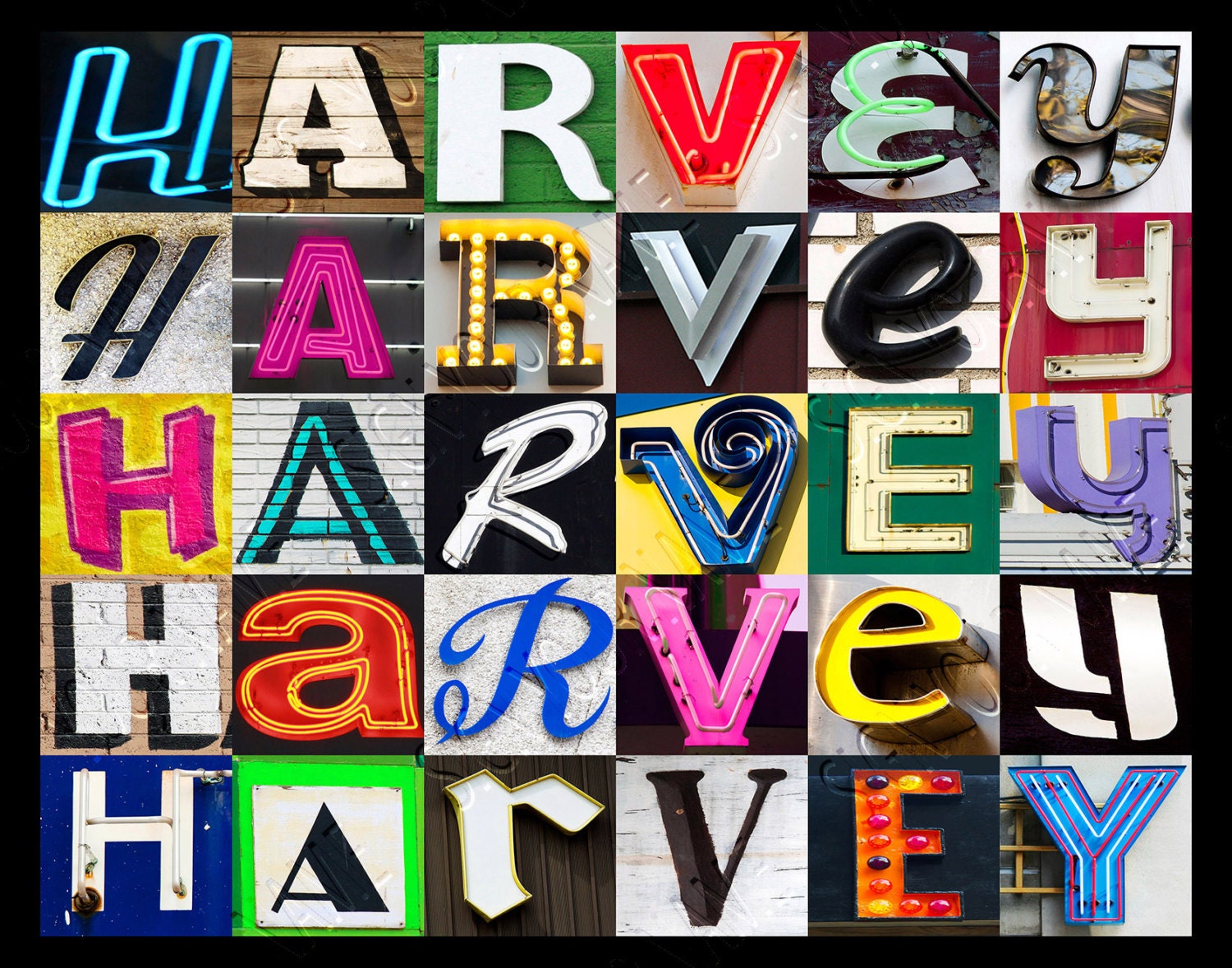 HARVEY Personalized Poster Featuring Photos of Sign Letters; Typography ...