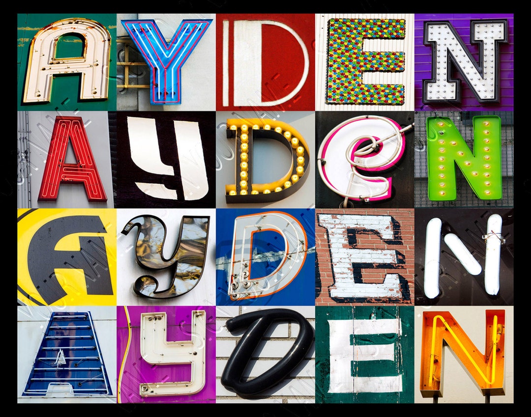 Personalized Poster Featuring AYDEN Showcased in Photos of Sign Letters ...