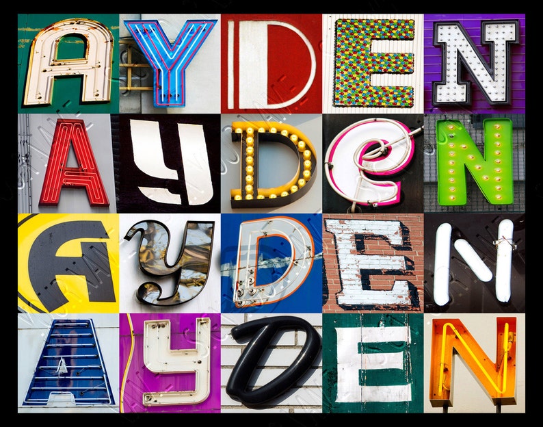 Personalized Poster Featuring AYDEN Showcased in Photos of Sign Letters ...