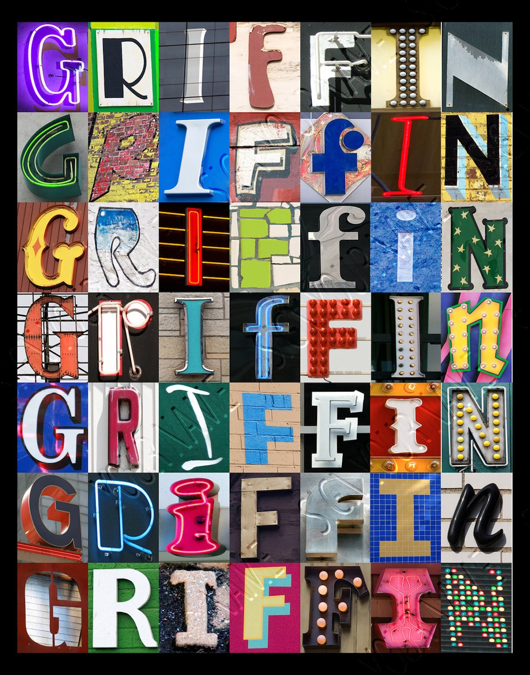 Personalized Poster Featuring GRIFFIN Showcased in Photos of Letters ...