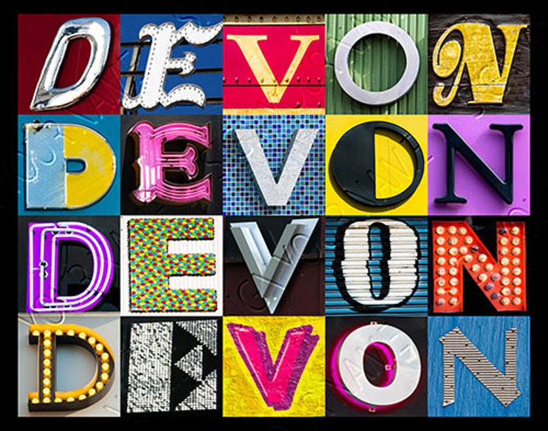DEVIN, DEVON or DEVYN Personalized Poster Featuring Photos of Alphabet ...