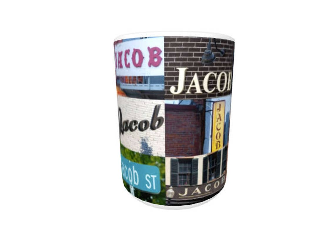 Personalized Coffee Mug Featuring the Name JACOB in Photos of | Etsy