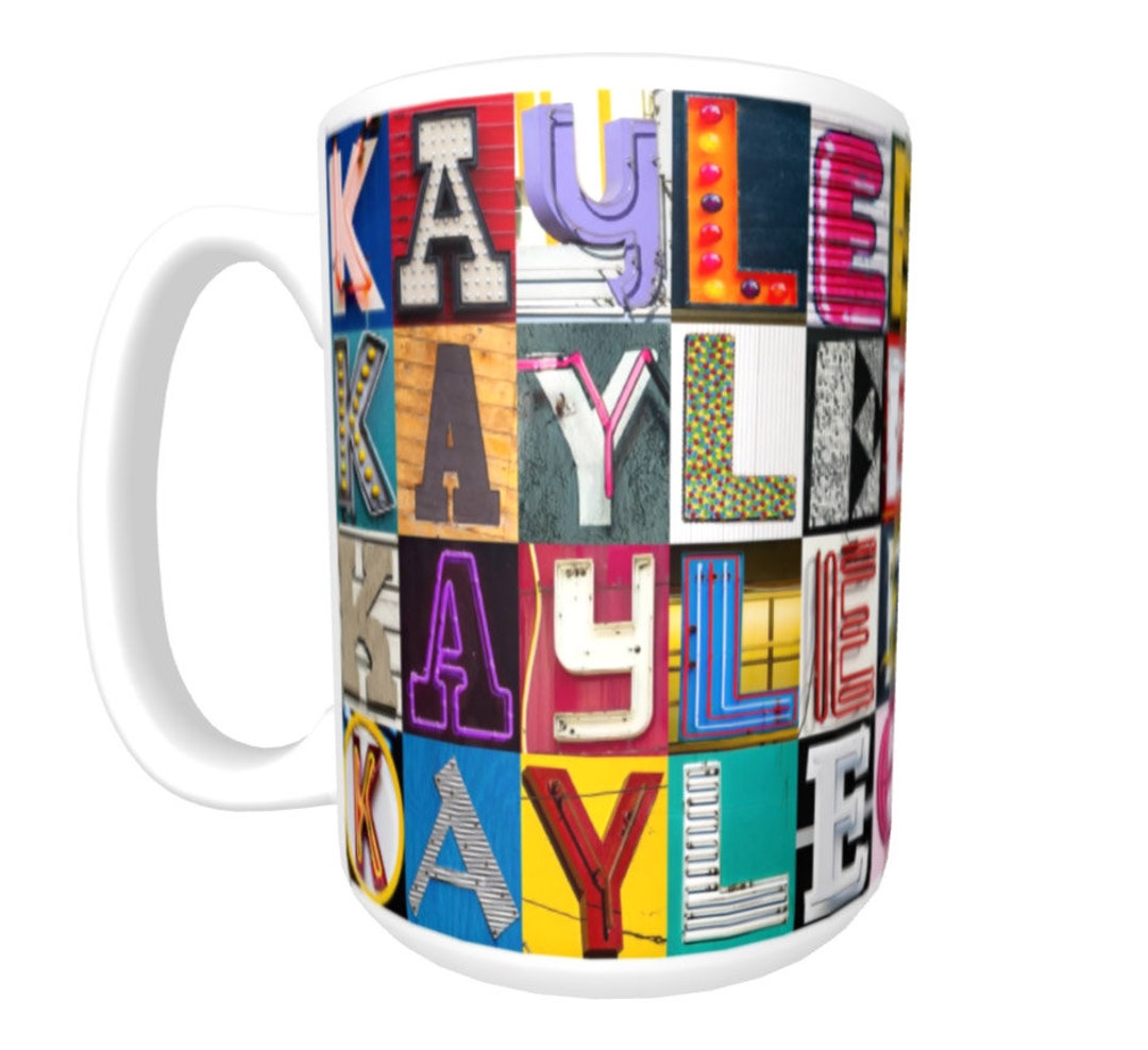 KAYLEE Personalized Coffee Mug Featuring the Name in Sign Letter Photos ...