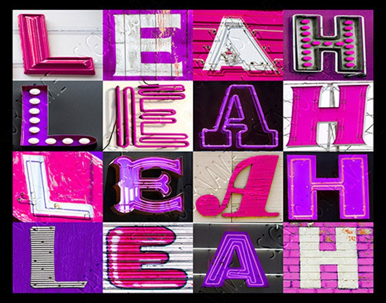 LEAH Personalized Poster Featuring Photos of Sign Letters; Typography ...