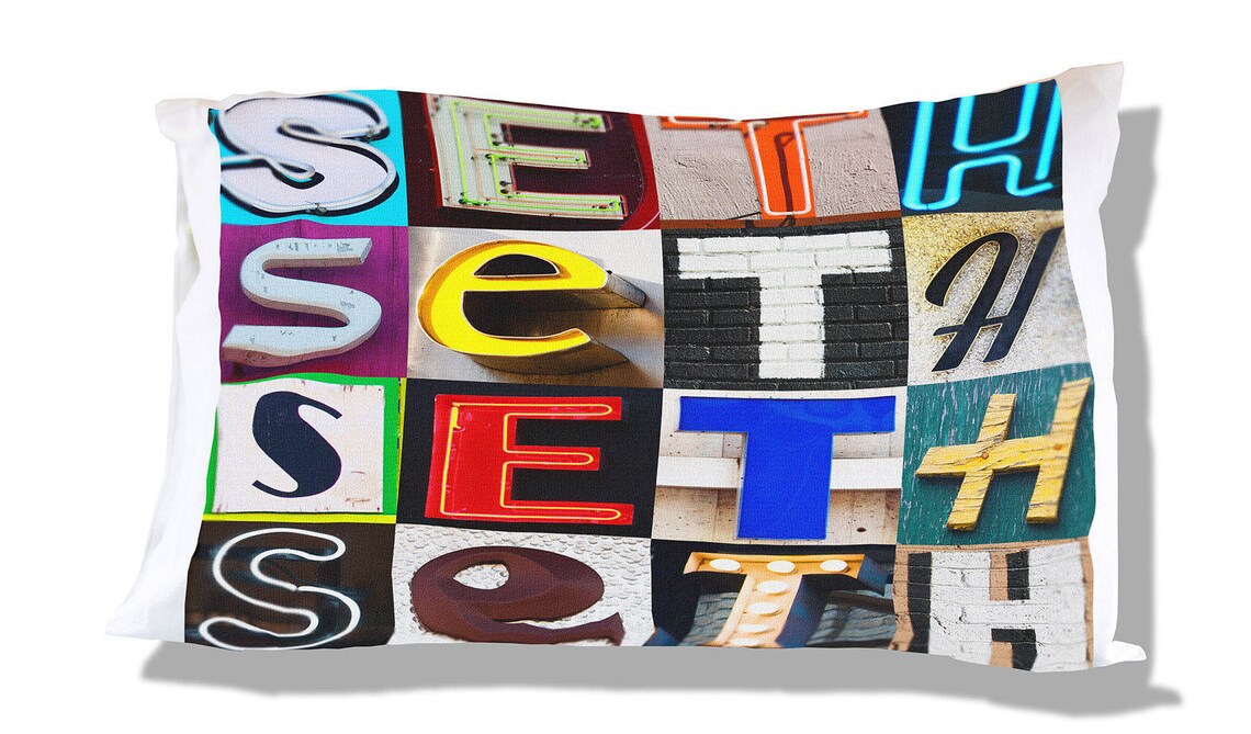 Personalized Pillow Case Featuring SETH in Sign Letters - Etsy