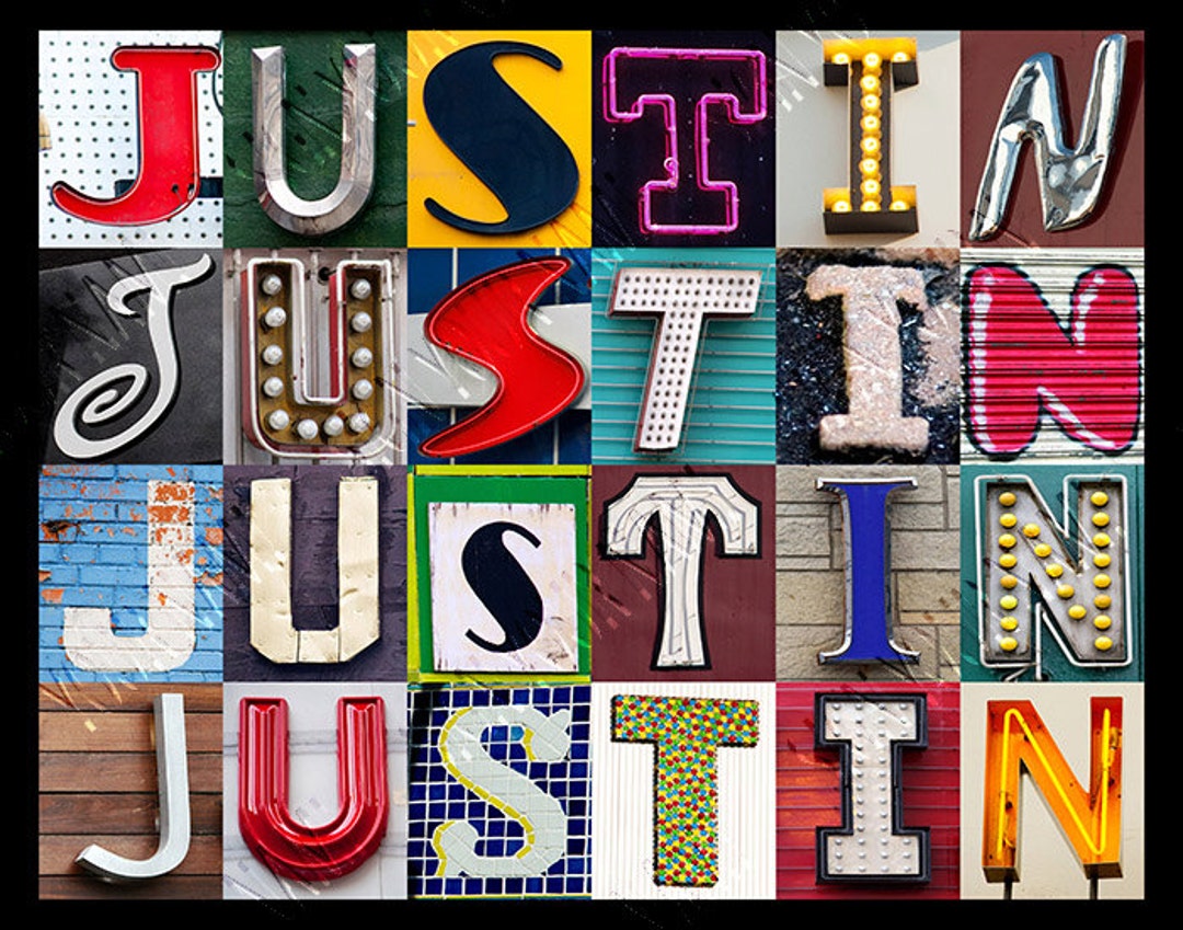 JUSTIN Personalized Poster Featuring Photos of Letters From Signs ...