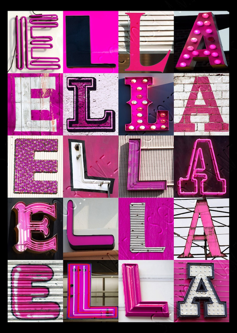 Personalized Poster Featuring ELLA in Photos of PINK Alphabet Sign ...